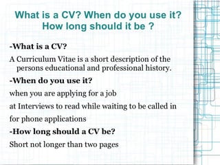 Curriculum Vitae. English material class xii | PDF