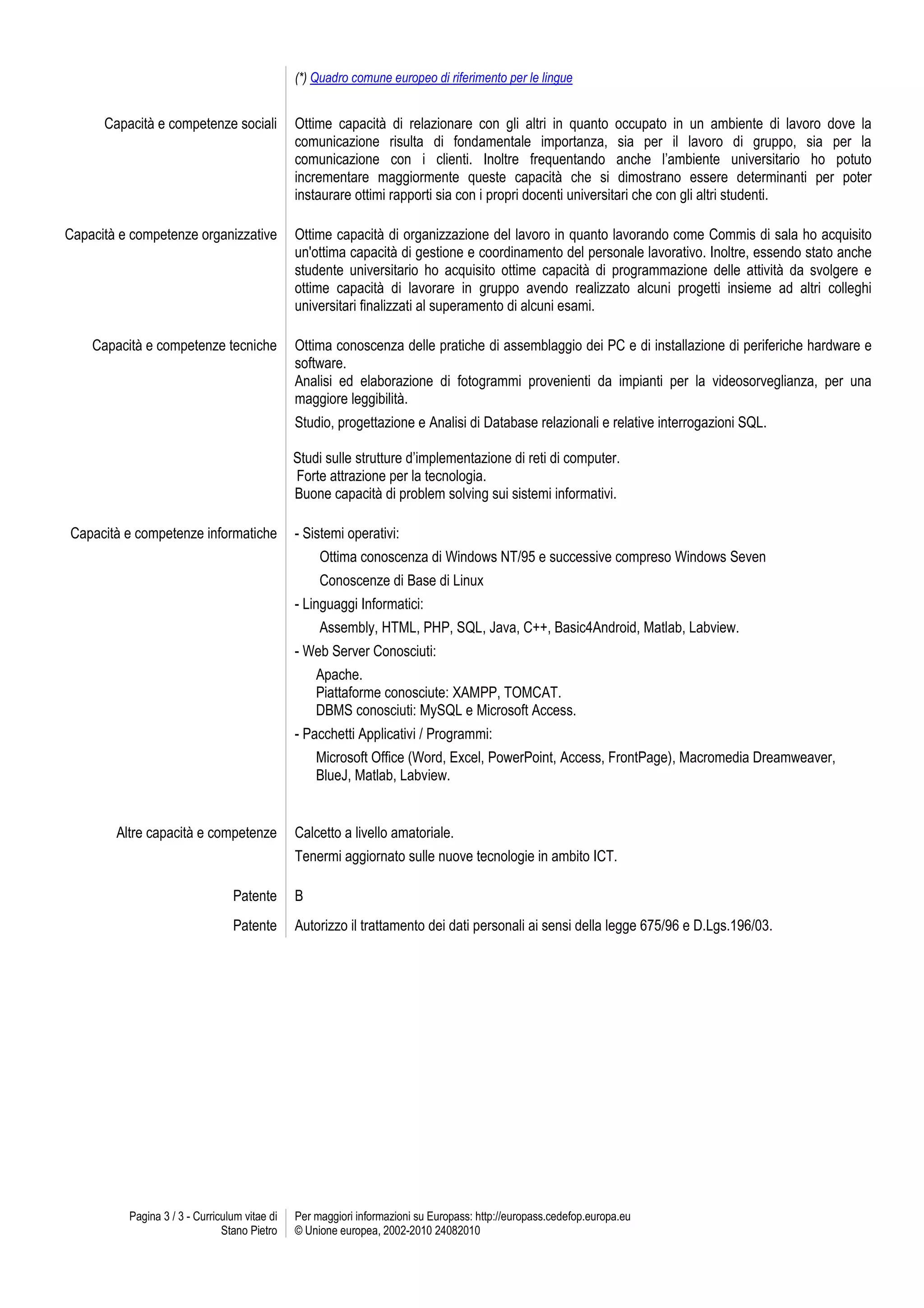 Cv pietro stano | PDF