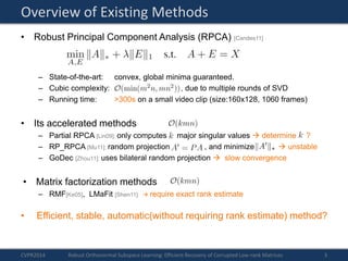 Robust Orthonormal Subspace Learning: Efficient Recovery of Corrupted Low-rank Matrices | PPT