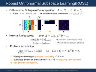 Robust Orthonormal Subspace Learning: Efficient Recovery of Corrupted Low-rank Matrices | PPT