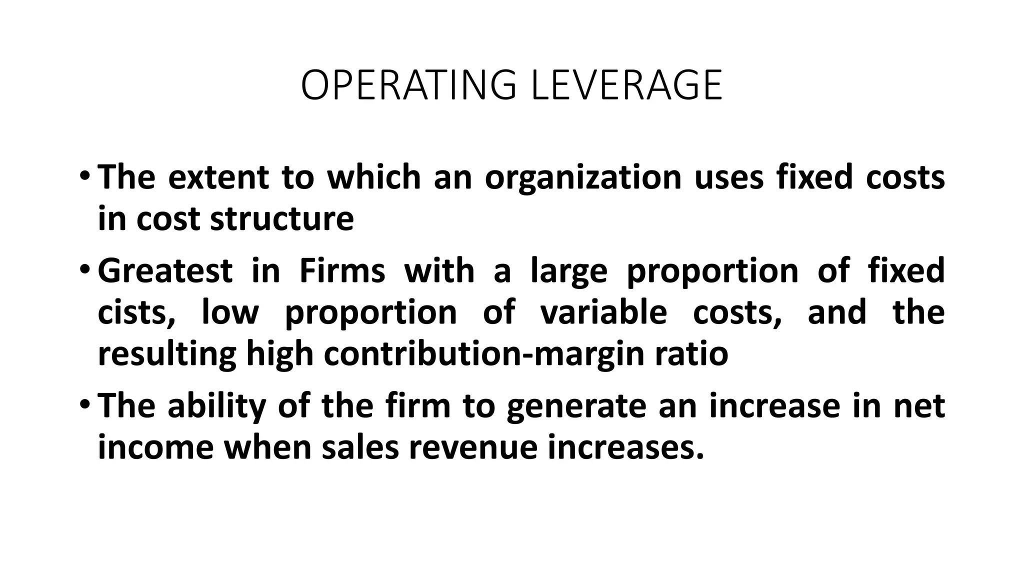 CVP relationships and the income statement & Cost Structure and ...