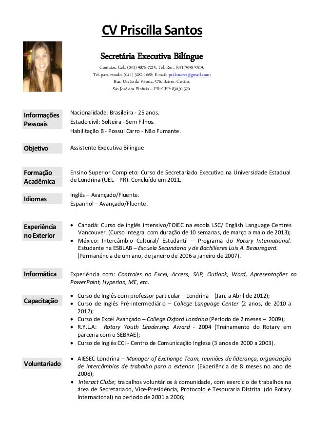 Ejemplo De Curriculum Vitae Para Secretaria AB1