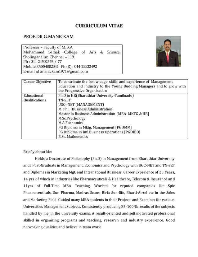 Cv prof.dr.g.manickam full | DOCX