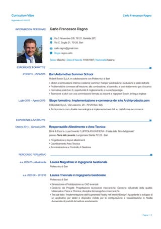 Curriculum vitae Ragno Carlo Francesco | PDF