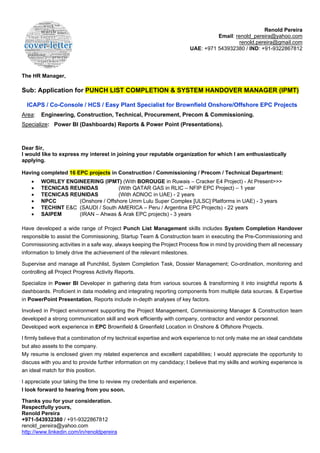 PUNCH LIST COMPLETION MANAGER & SYSTEM HANDOVER LEADER (IPMT) | PDF