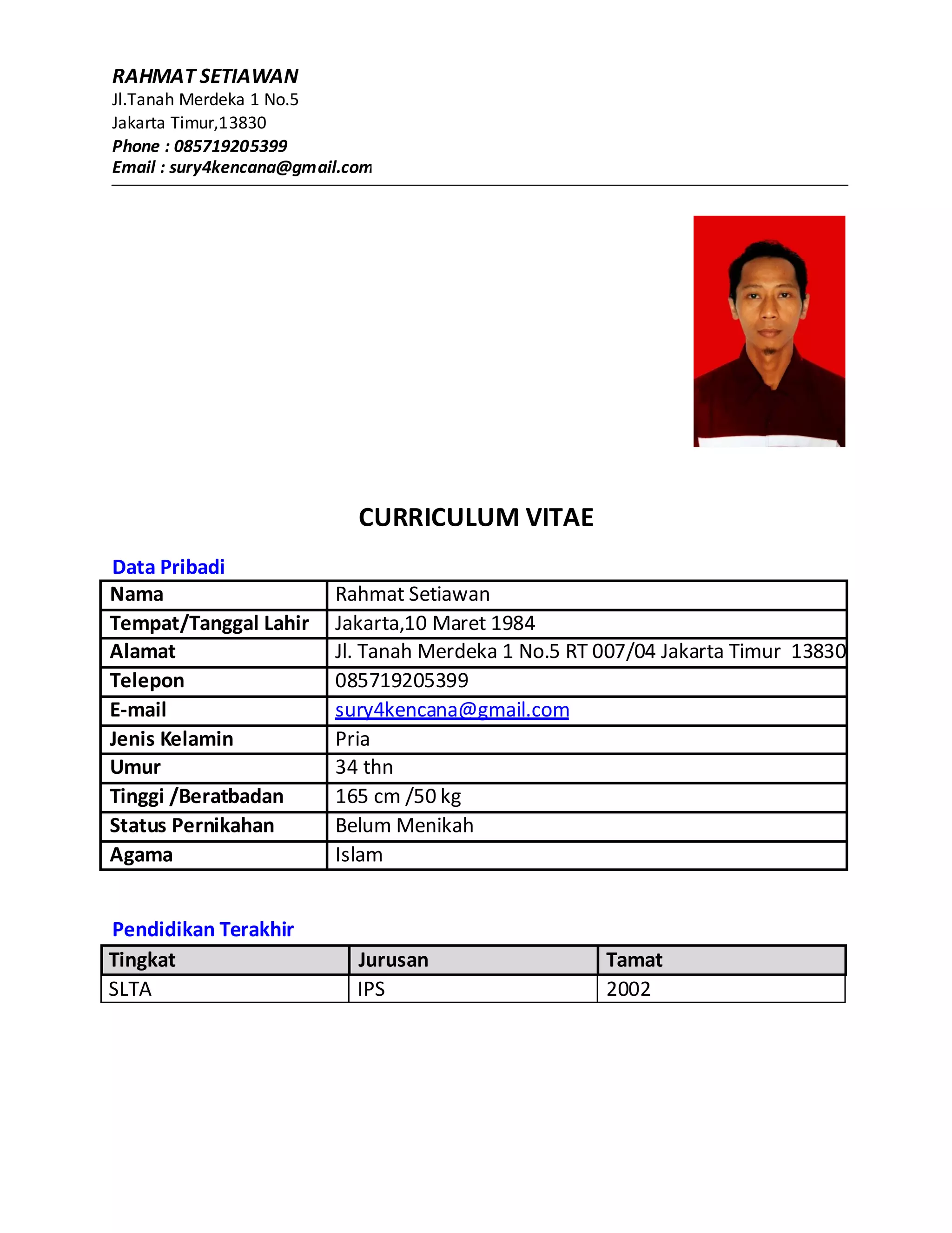 Cv rahmat setiawan | PDF