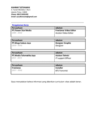 Cv Rahmat Setiawan Pdf