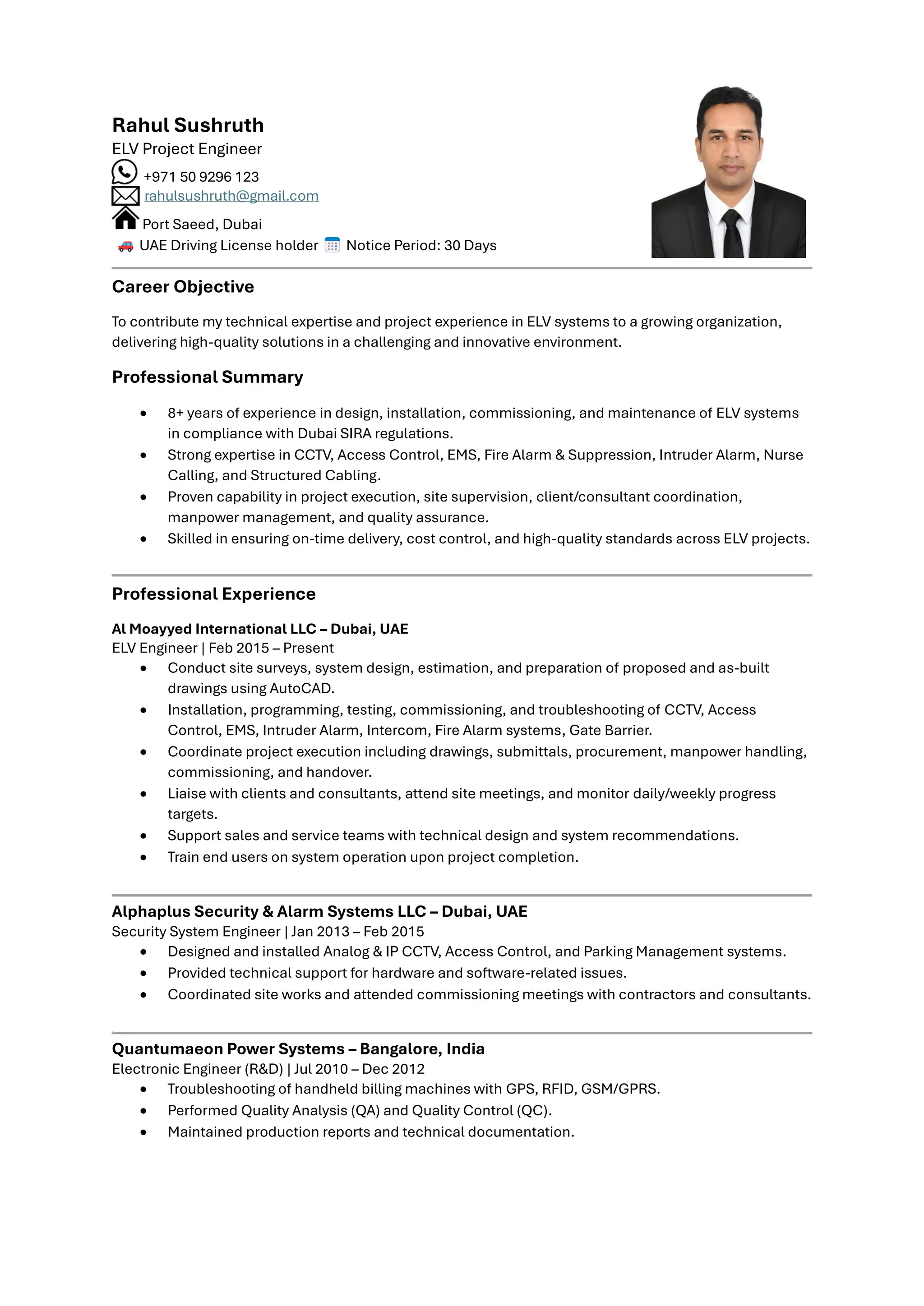 CV_Rahul_ELV Project Engineer_8 Years Experience | PDF