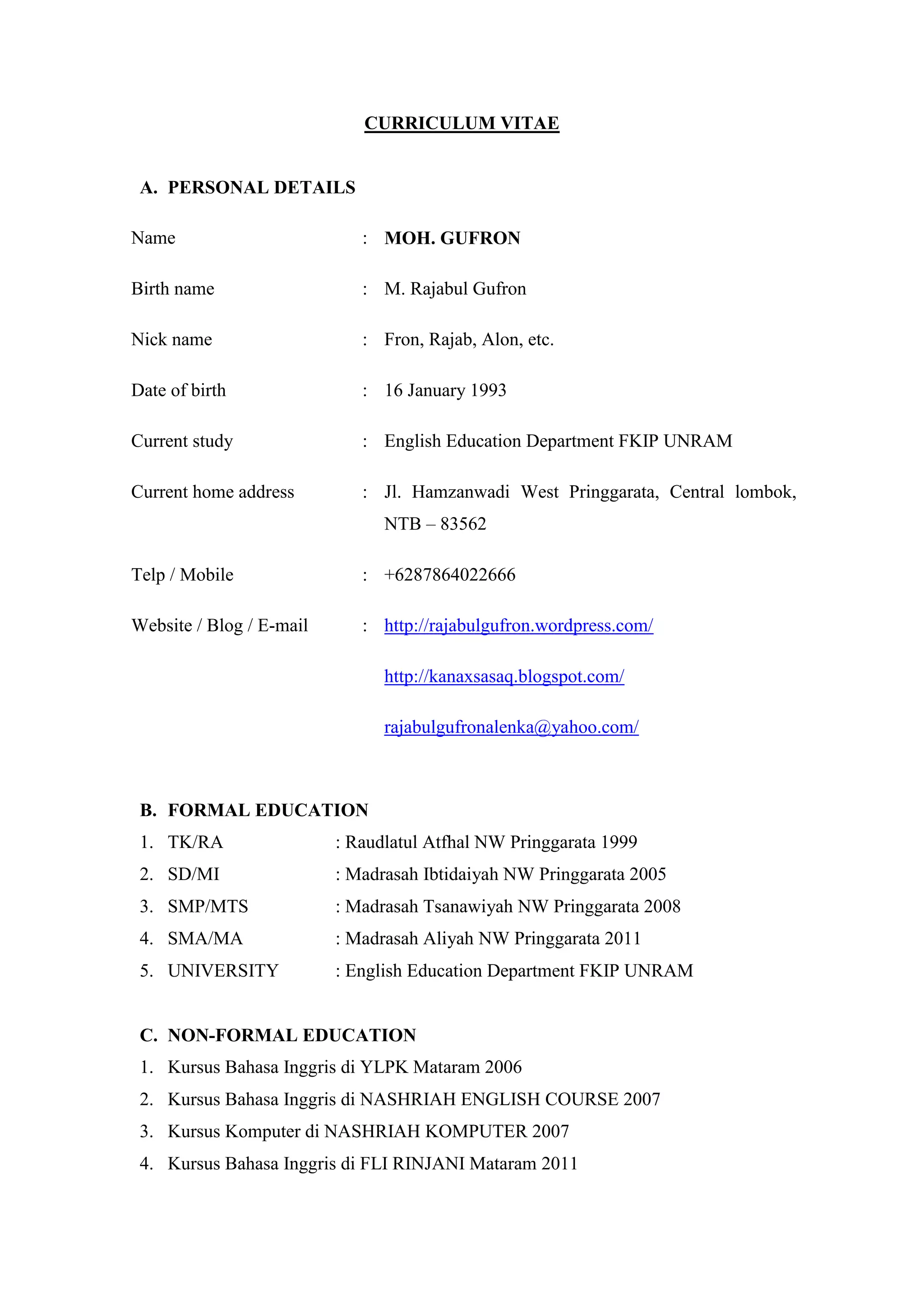 Contoh Curriculum Vitae | PDF