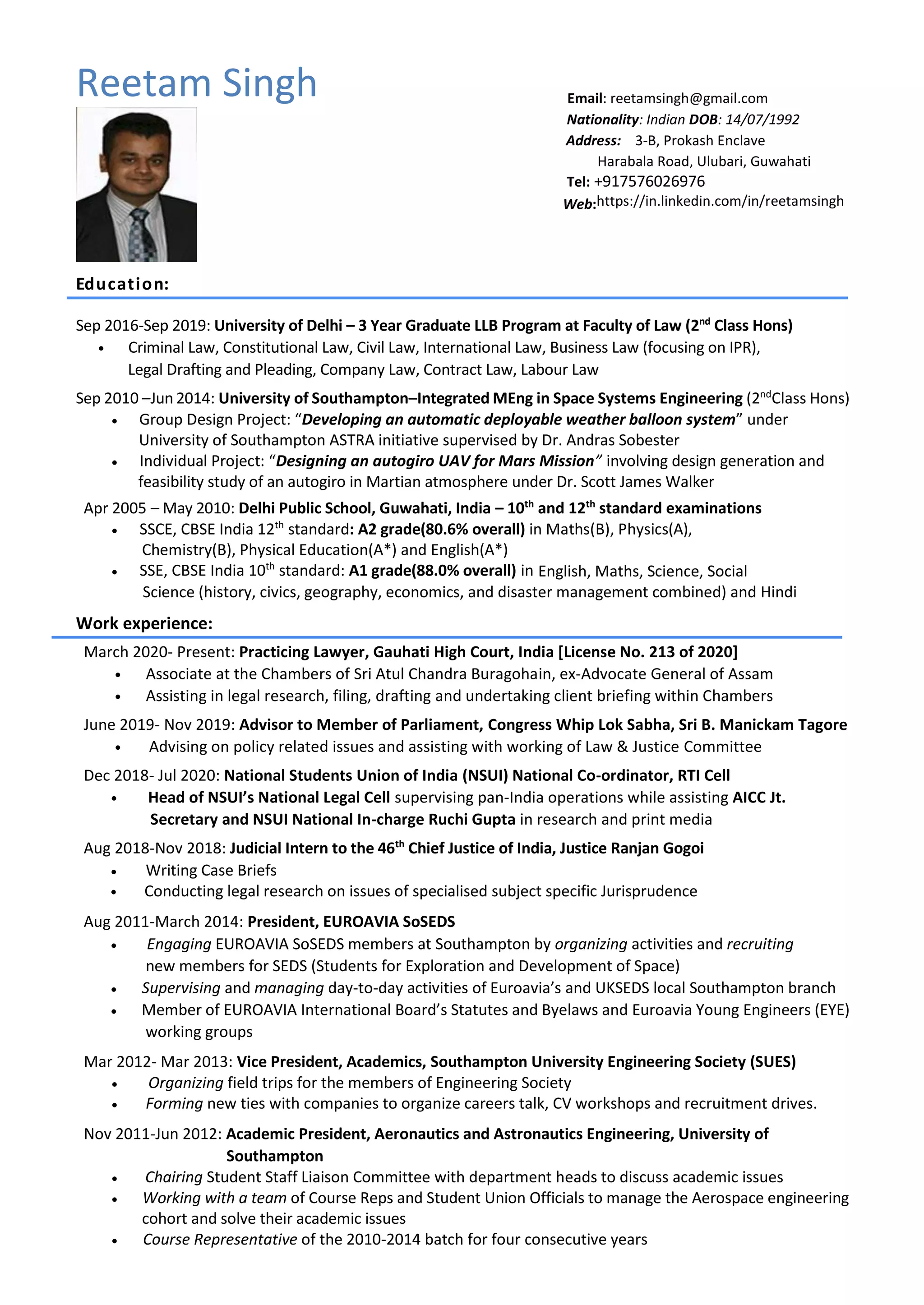 Cv Reetam Singh Aug 2020 | PDF