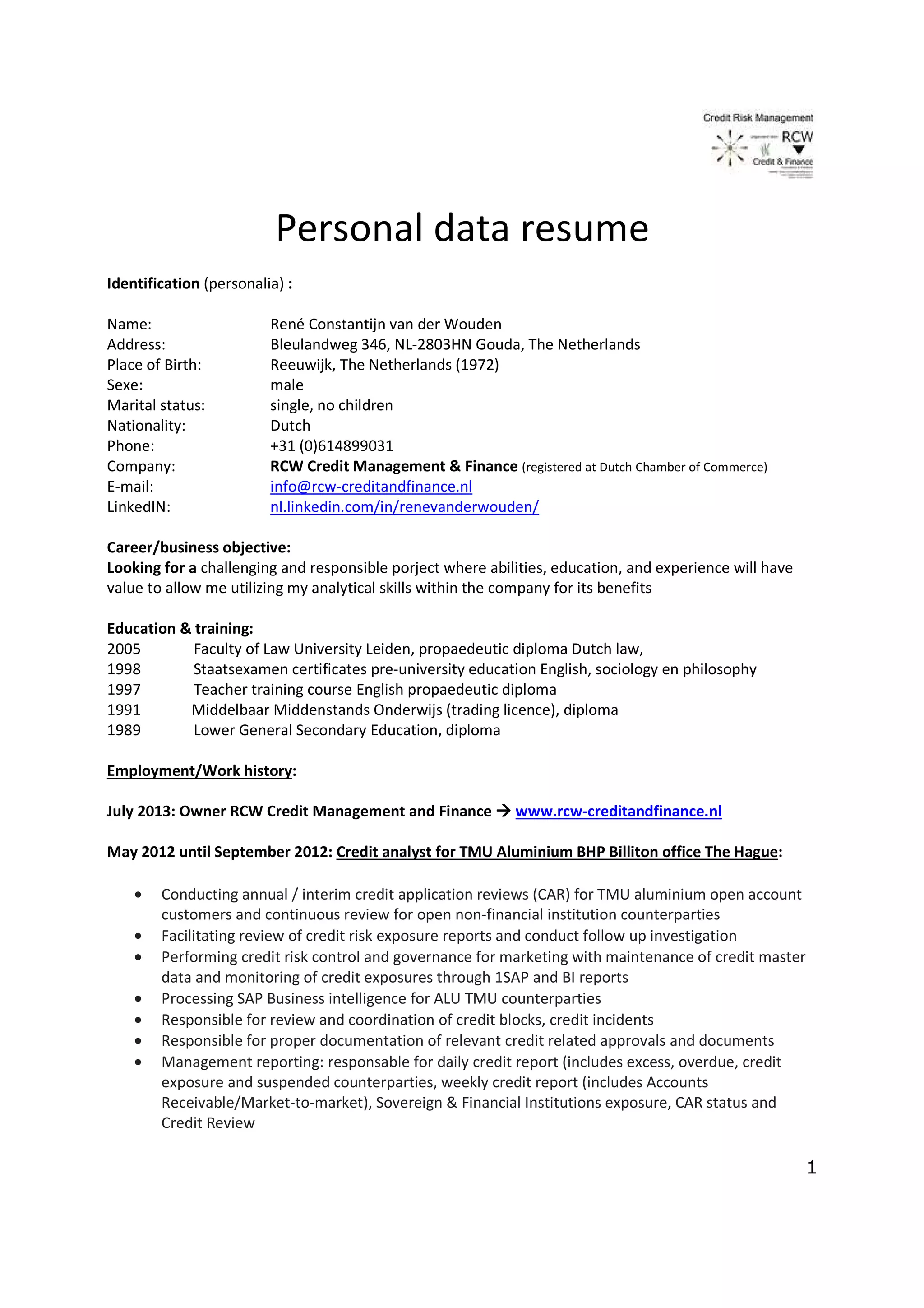 Cv rene cvanderwouden_2013_gb new | PDF