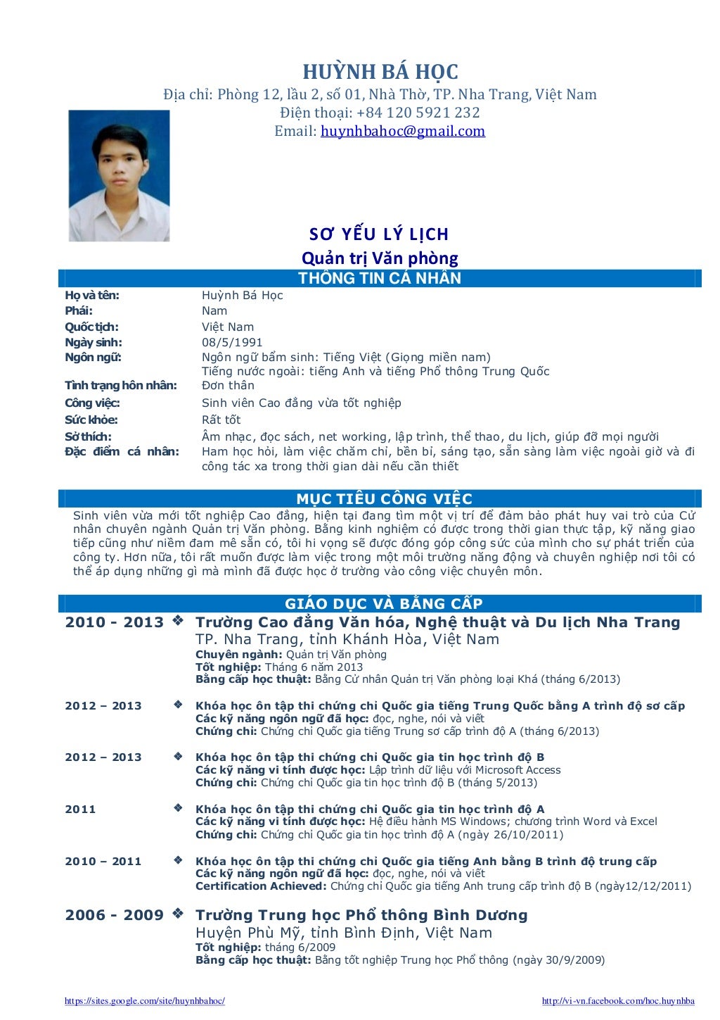 Cv resume sơ yếu lý lịch mẫu cho sinh viên tốt nghiệp chuyên ngành qu…