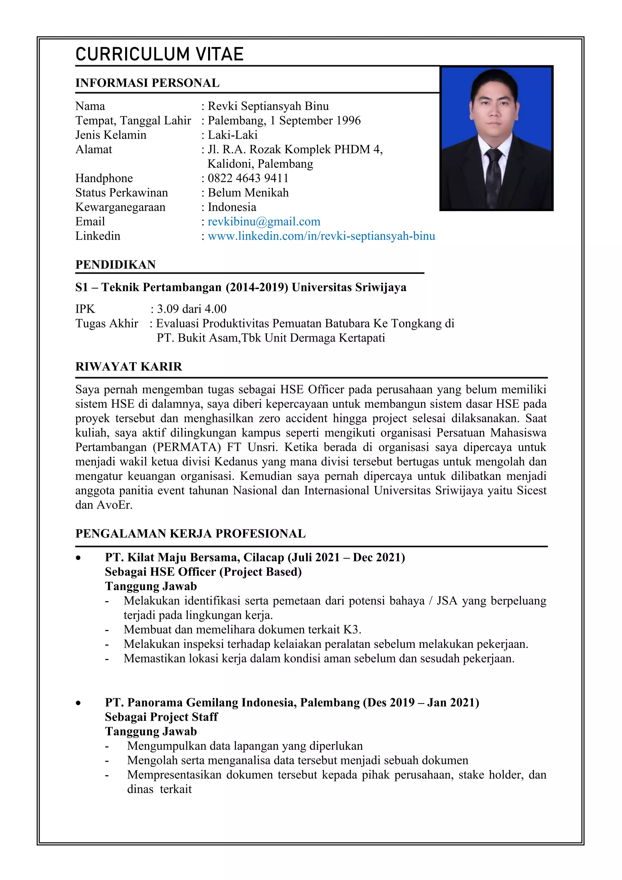 CV Revki Septiansyah Binu | PDF