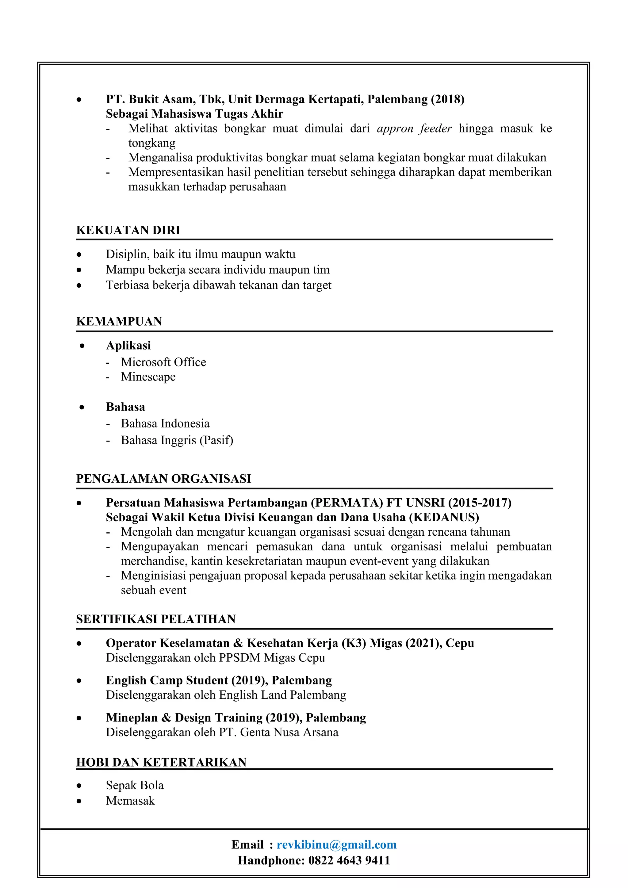 CV Revki Septiansyah Binu | PDF