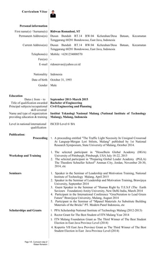Cv ridwan romadoni | PDF