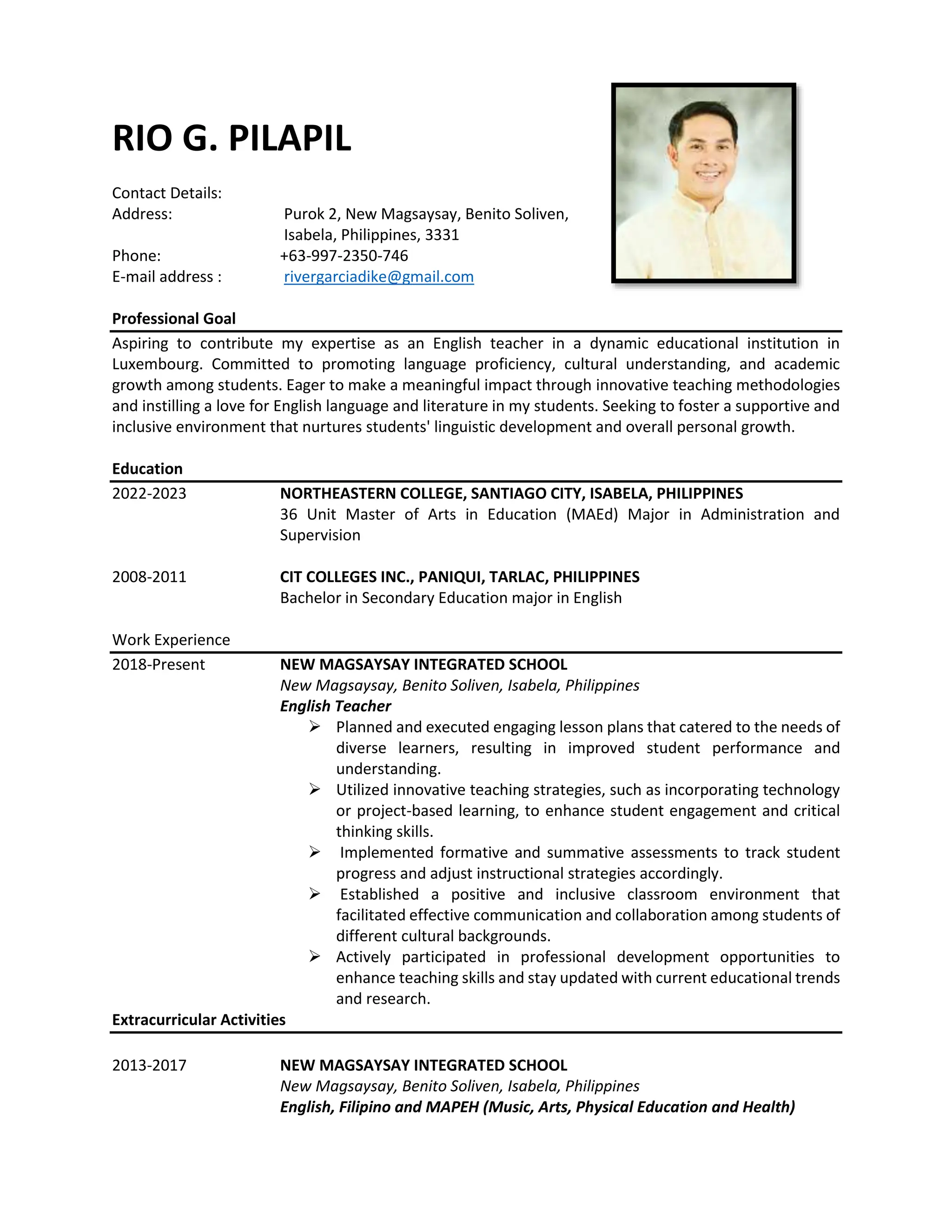 CV RIO PILAPIL_LUXEMBOURG EUROPE RESUME APPLICATION | DOCX