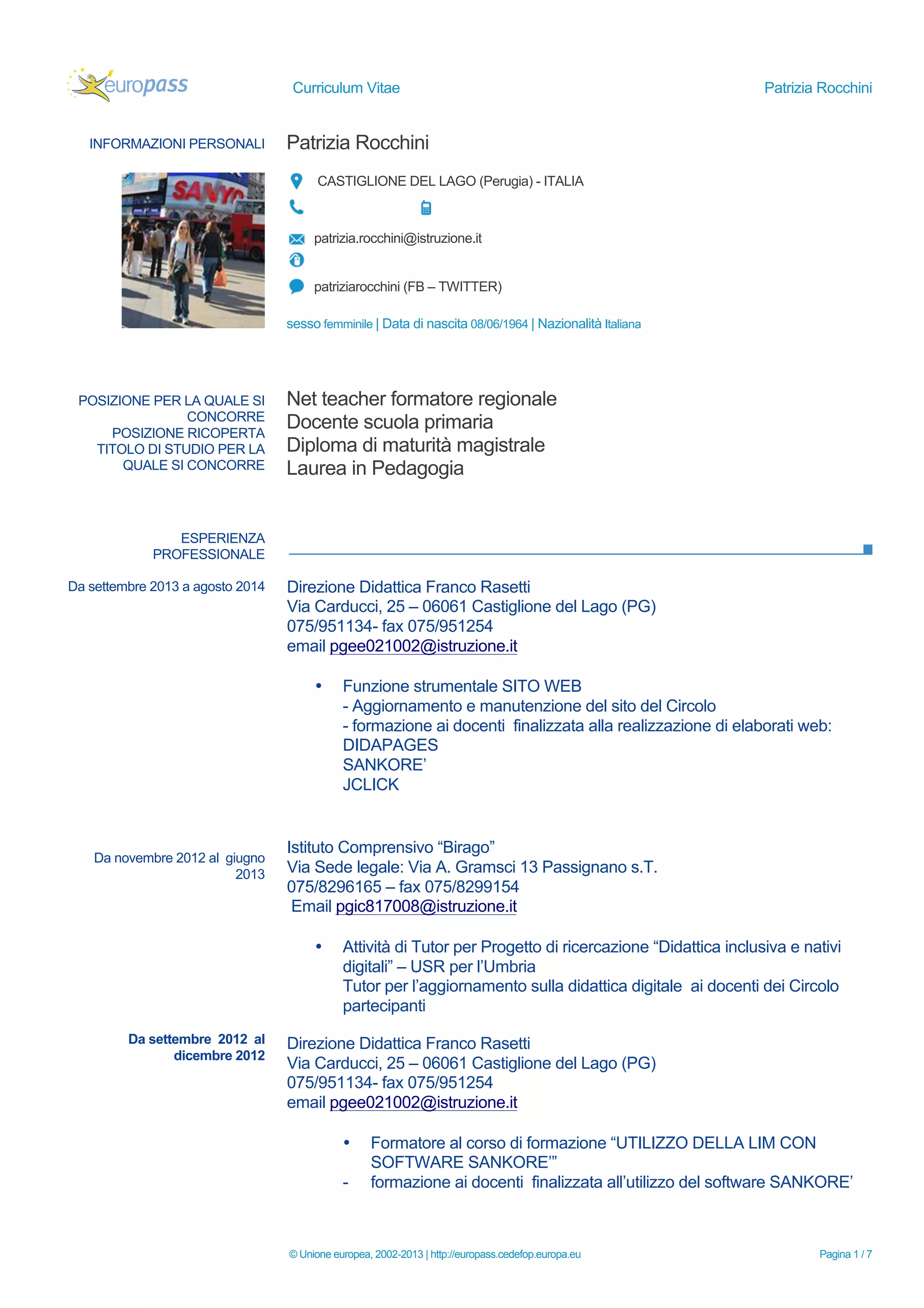 Curriculum Patrizia Rocchini | PDF