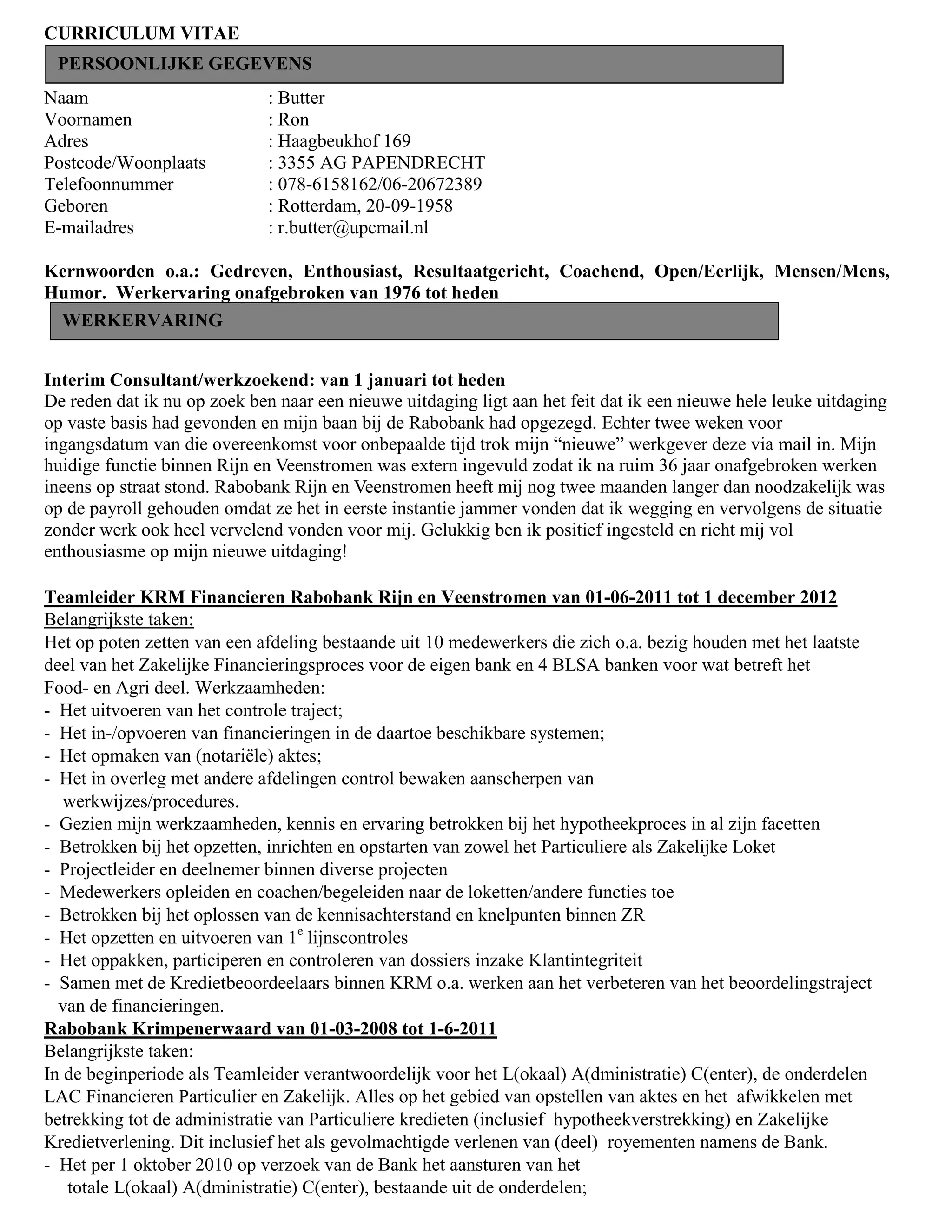 Cv ron butter nieuwste | PDF | Business | Business and Finance