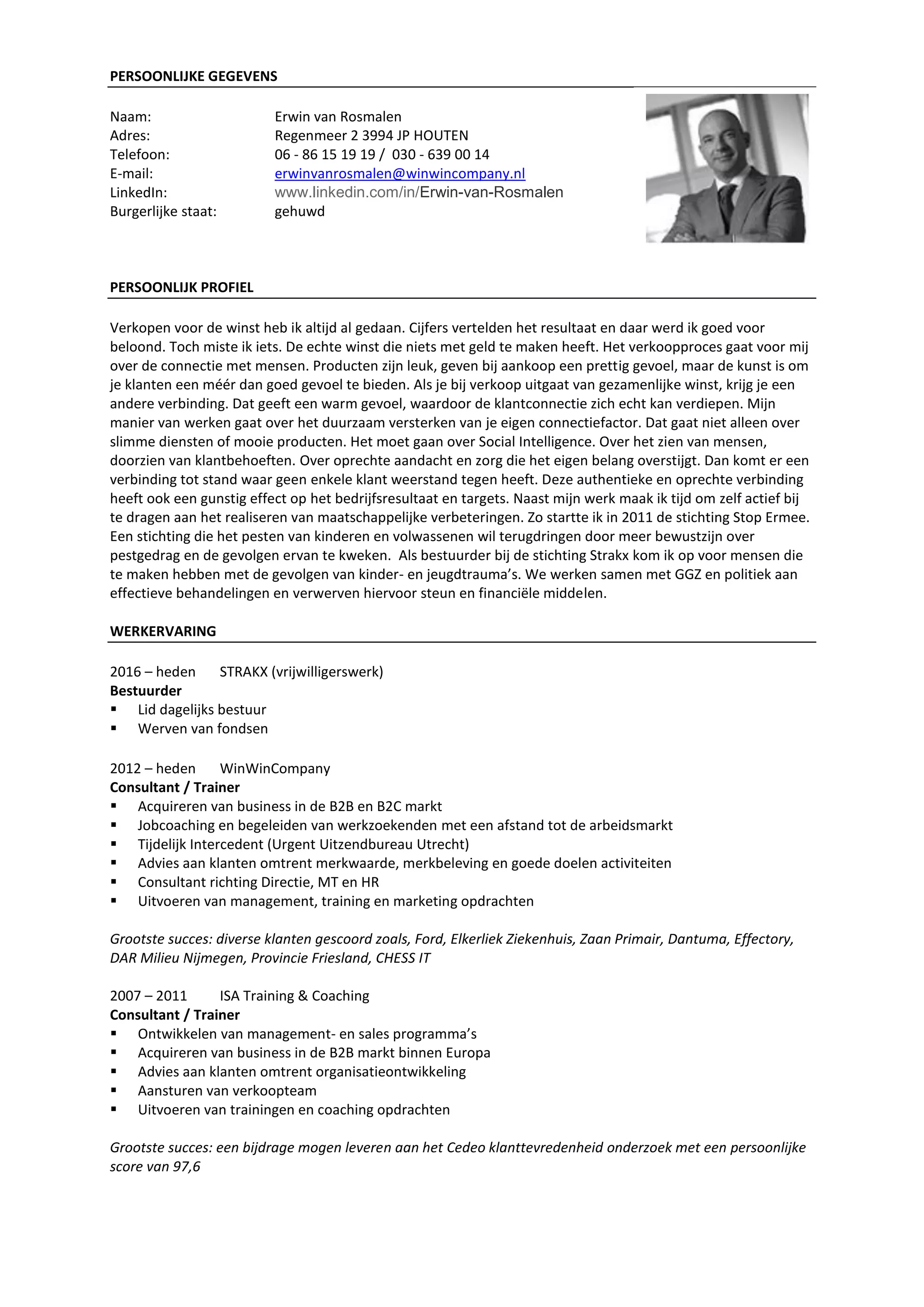 Cv rosmalen van erwin - 2017 | PDF | Sales | Business