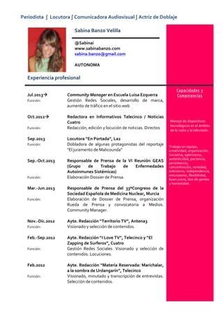 Cv sabina banzo | PDF