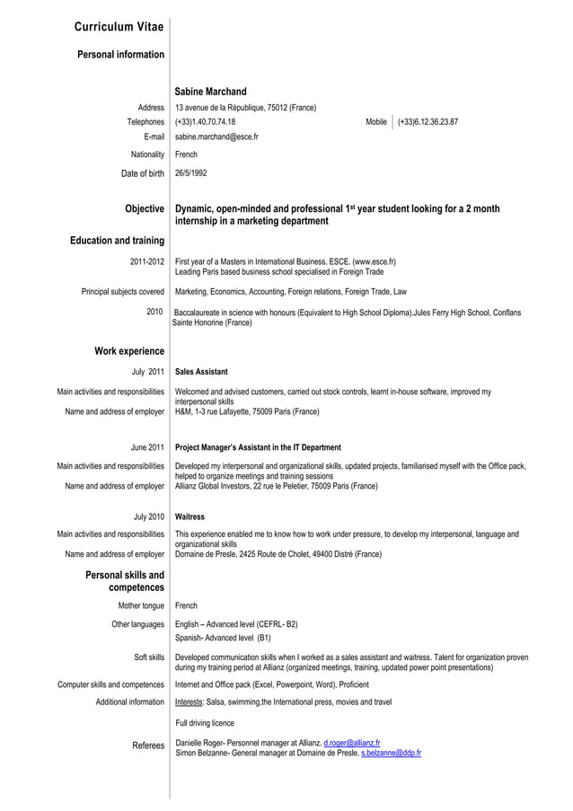 Cv sabine anglais | PDF
