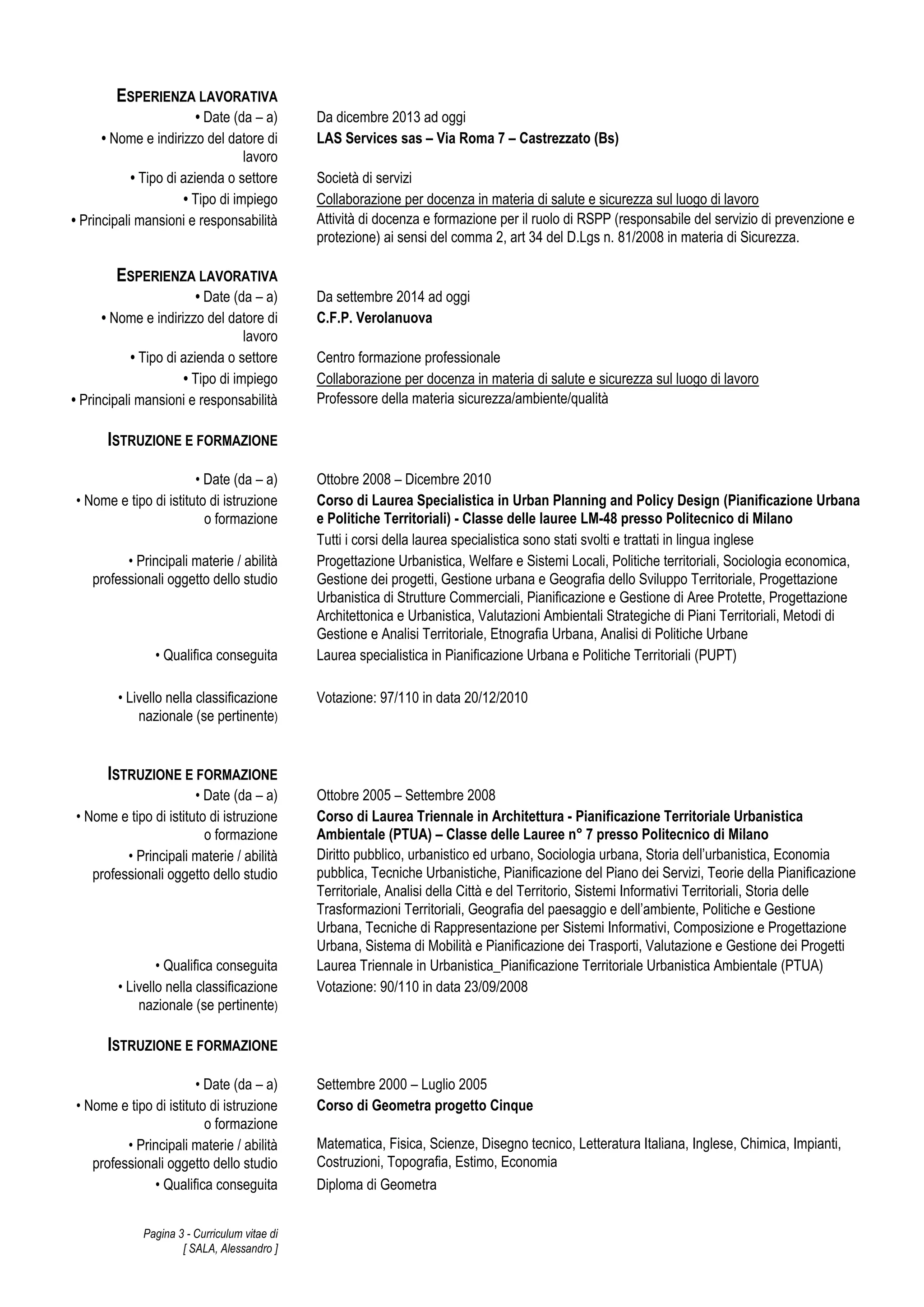 Curriculum Vitae_aggiornamento dicembre 2014 | PDF