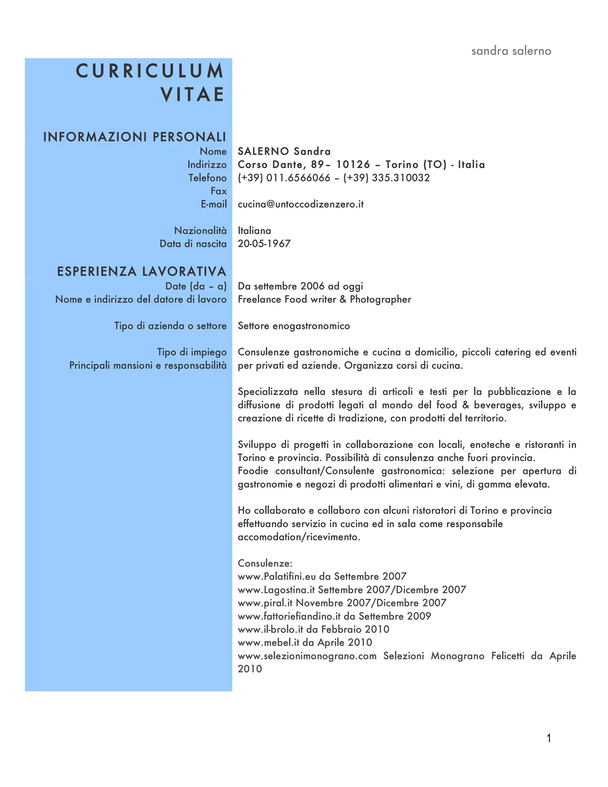 Cv Sandra Salerno 2011 | PDF