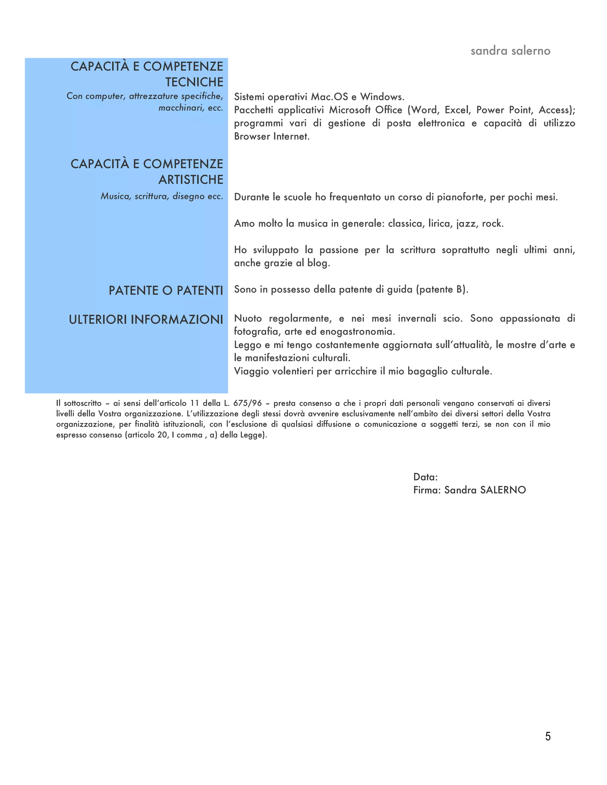 Cv Sandra Salerno 2011 | PDF