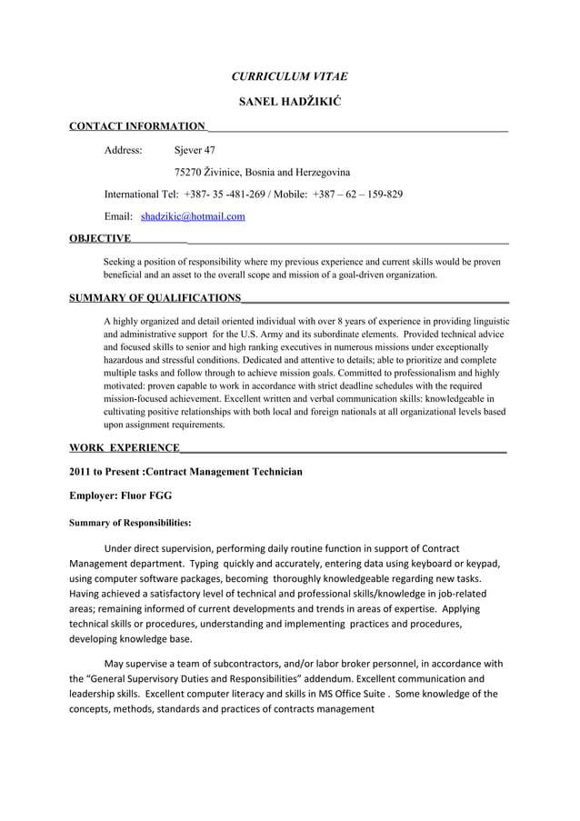 Cv, sanel hadzikic | PDF