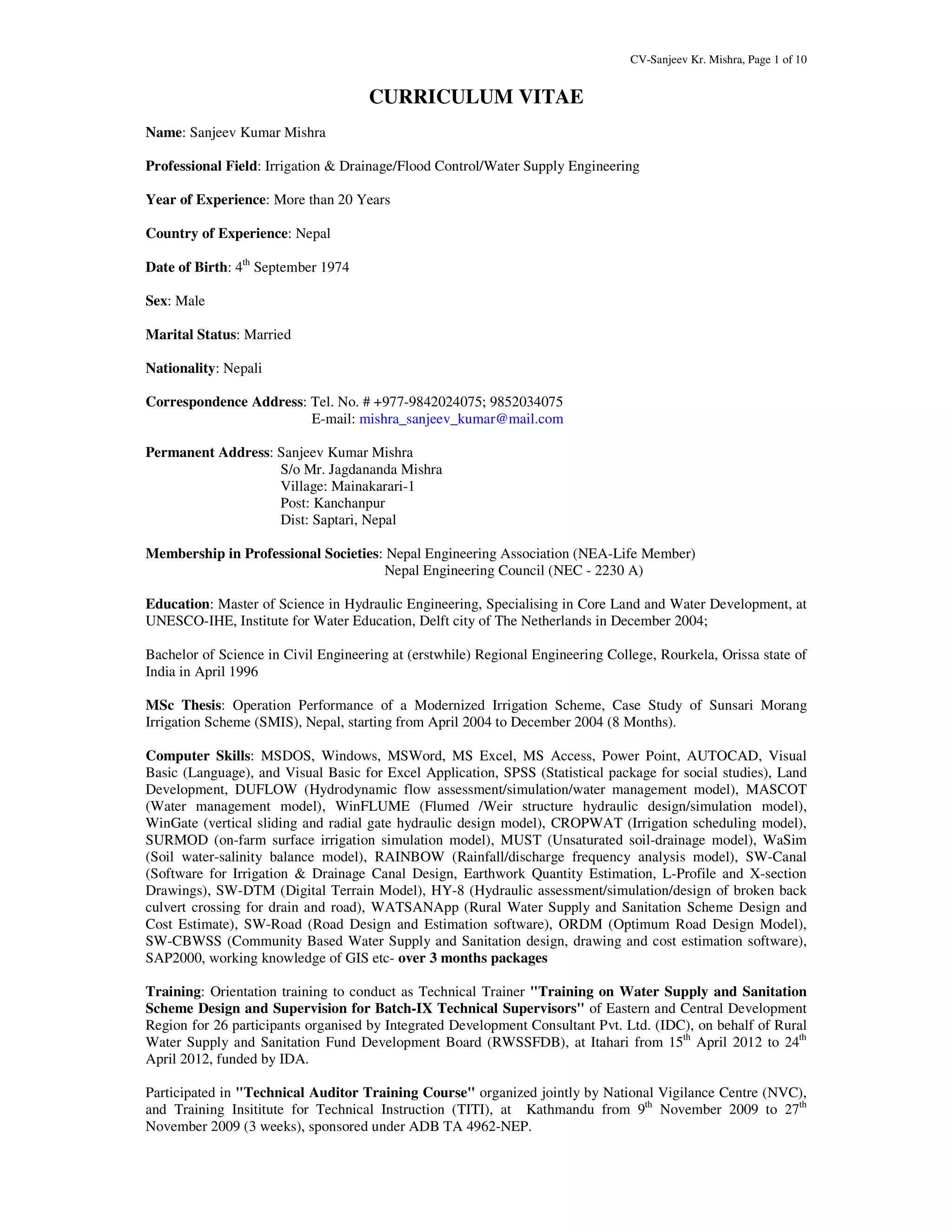 Cv sanjeev mishra_sep 2018 | PDF