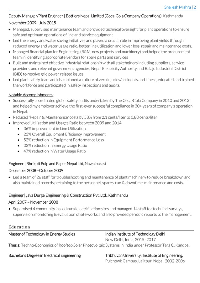 CV Shailesh Mishra (Energy Sector) | PDF | Power and Energy Industry ...