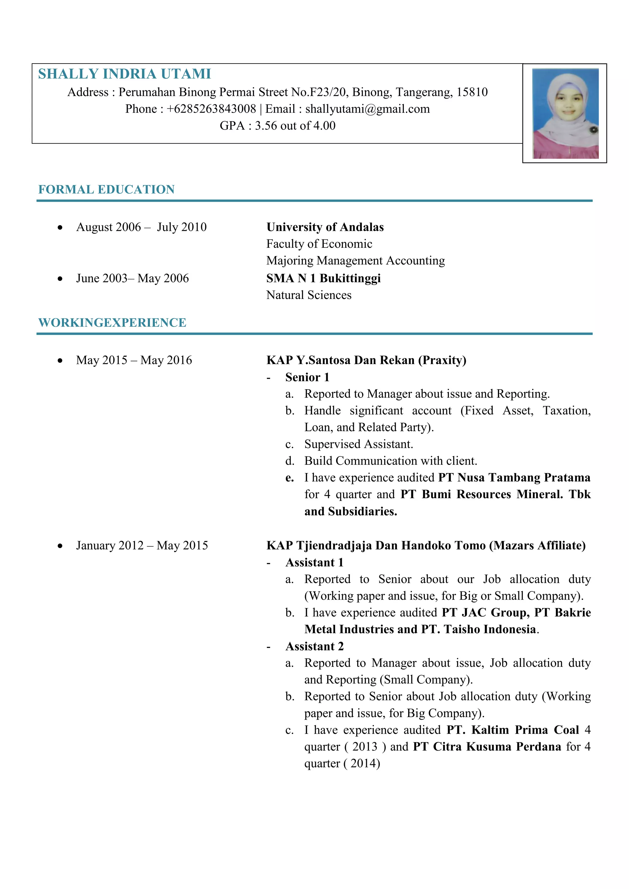 Cv shally indria utami | PDF