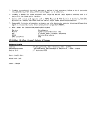 Cv Shibu George Logistics | PDF