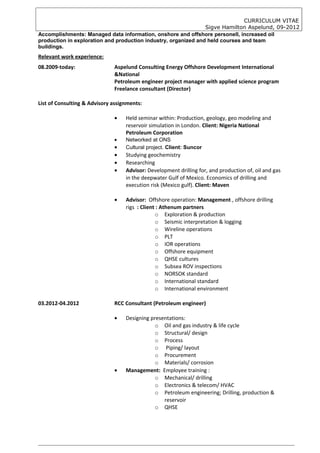 CV Sigve Hamilton Aspelund 092012 | DOC | Civil Engineering Industry ...