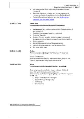 CV Sigve Hamilton Aspelund 092014 Production Engineer | PDF
