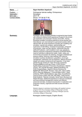 CV Sigve Hamilton Aspelund 102015 SV | PDF