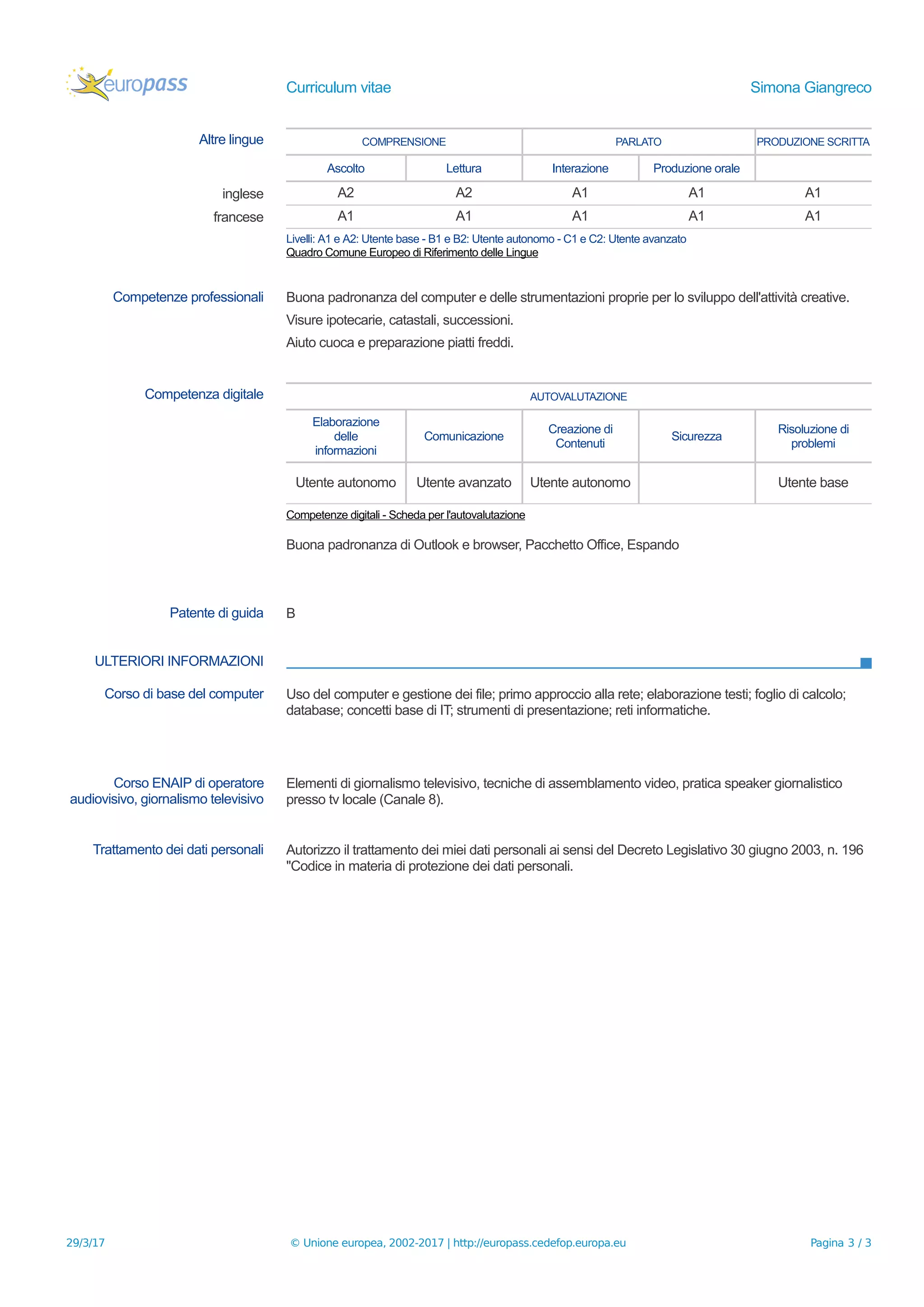Cv simona giangreco | PDF