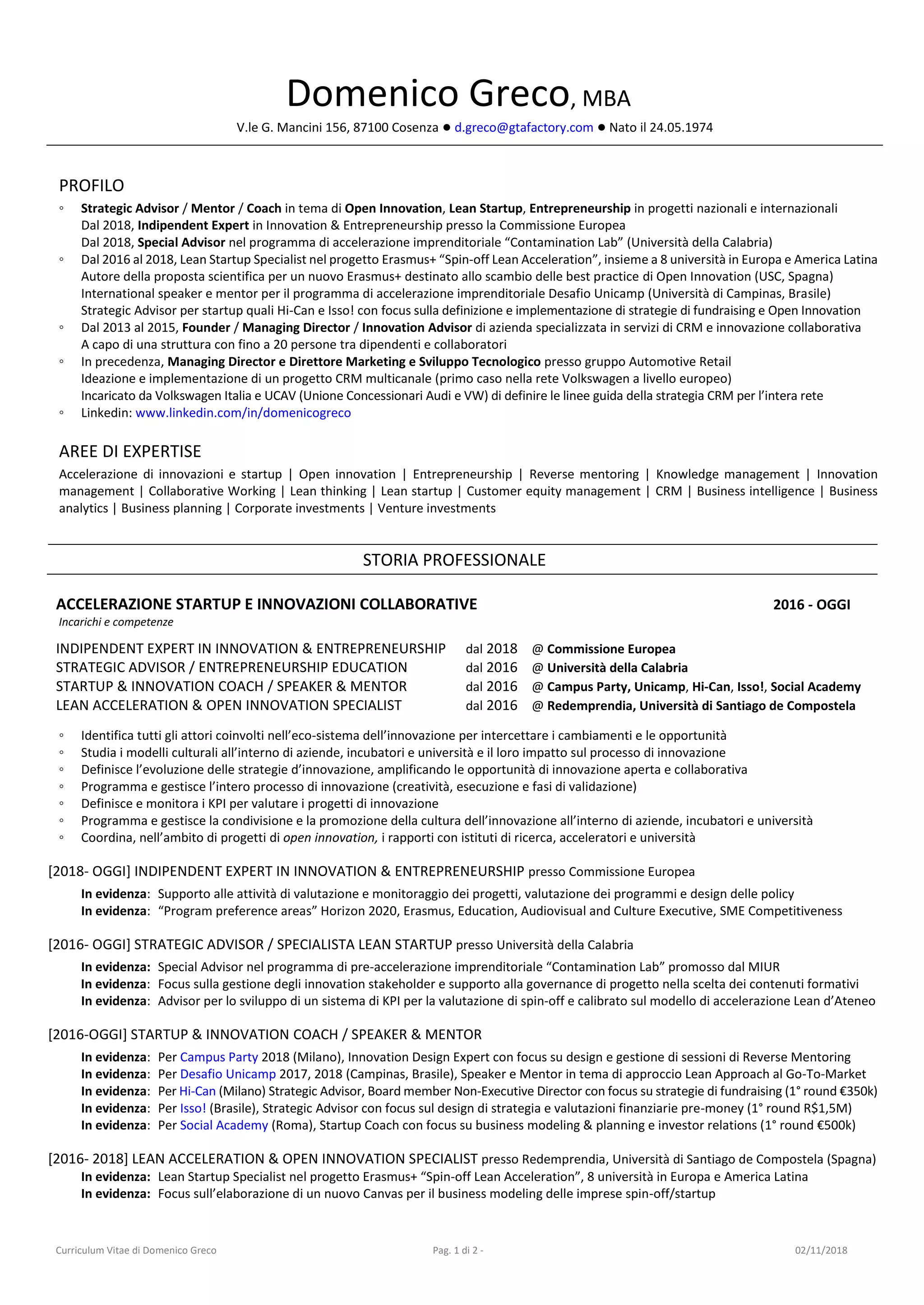 Cv sintetico_ITA | PDF