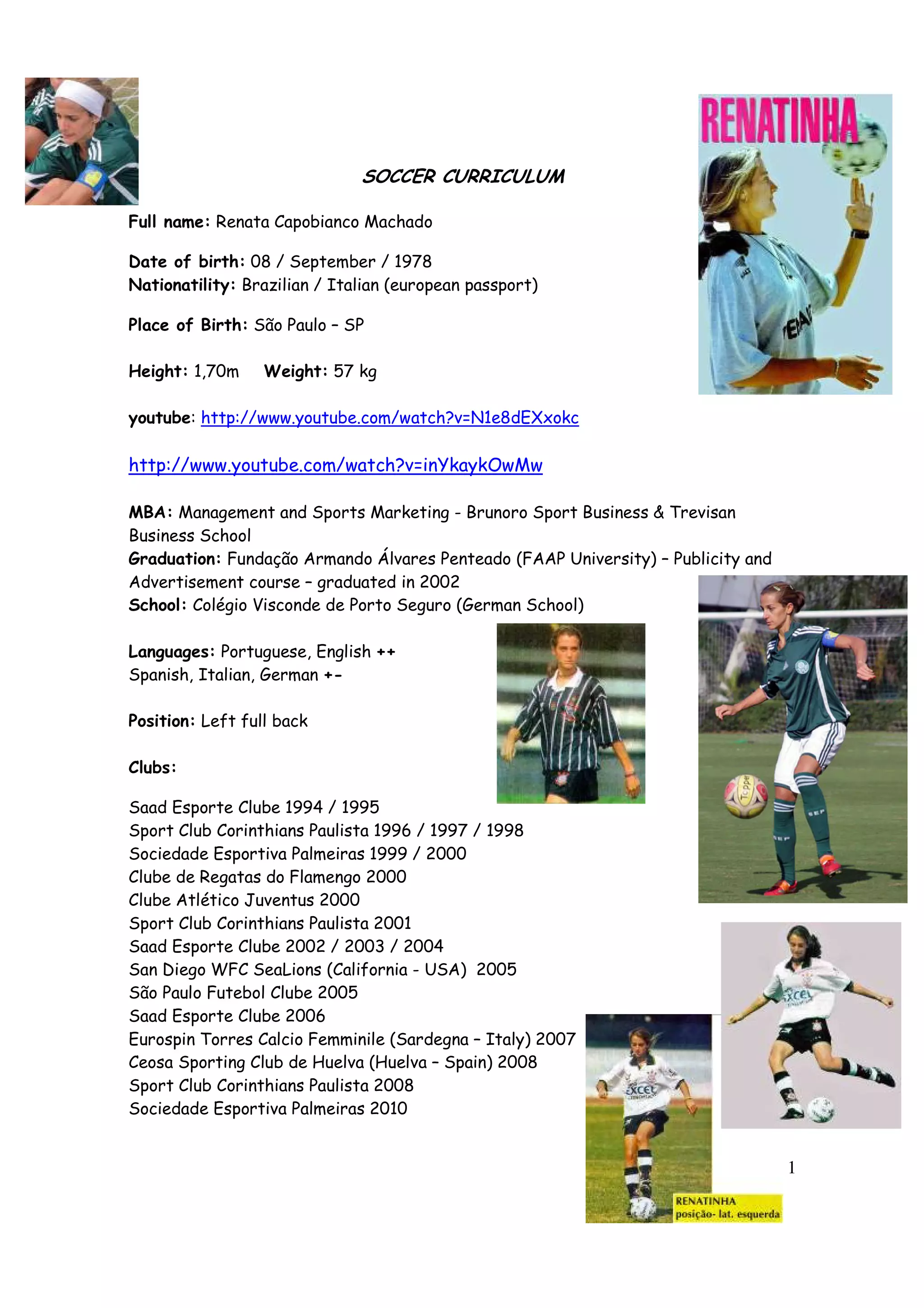 Cv Soccer Renata Capobianco 2010 | PDF