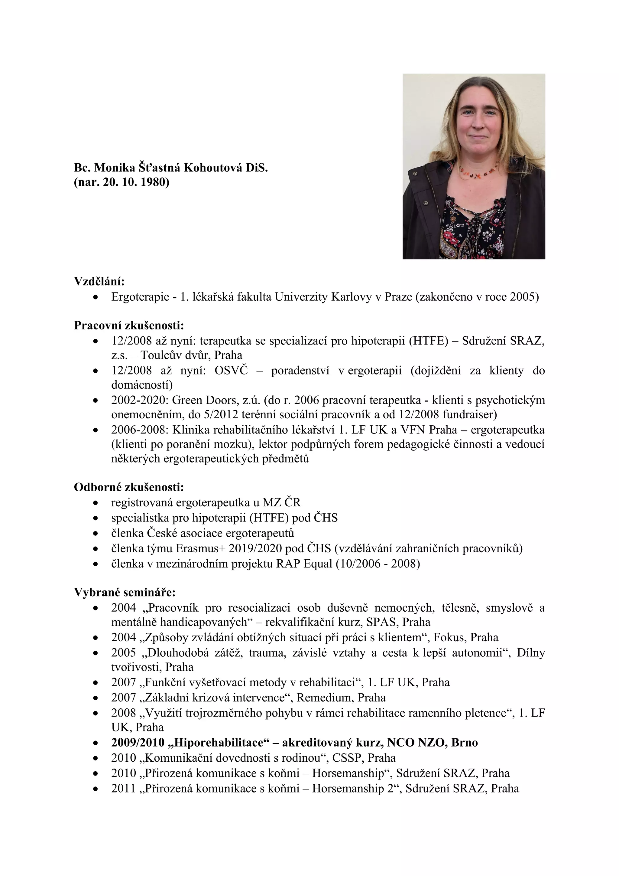Cv stastna kohoutova monika | PDF