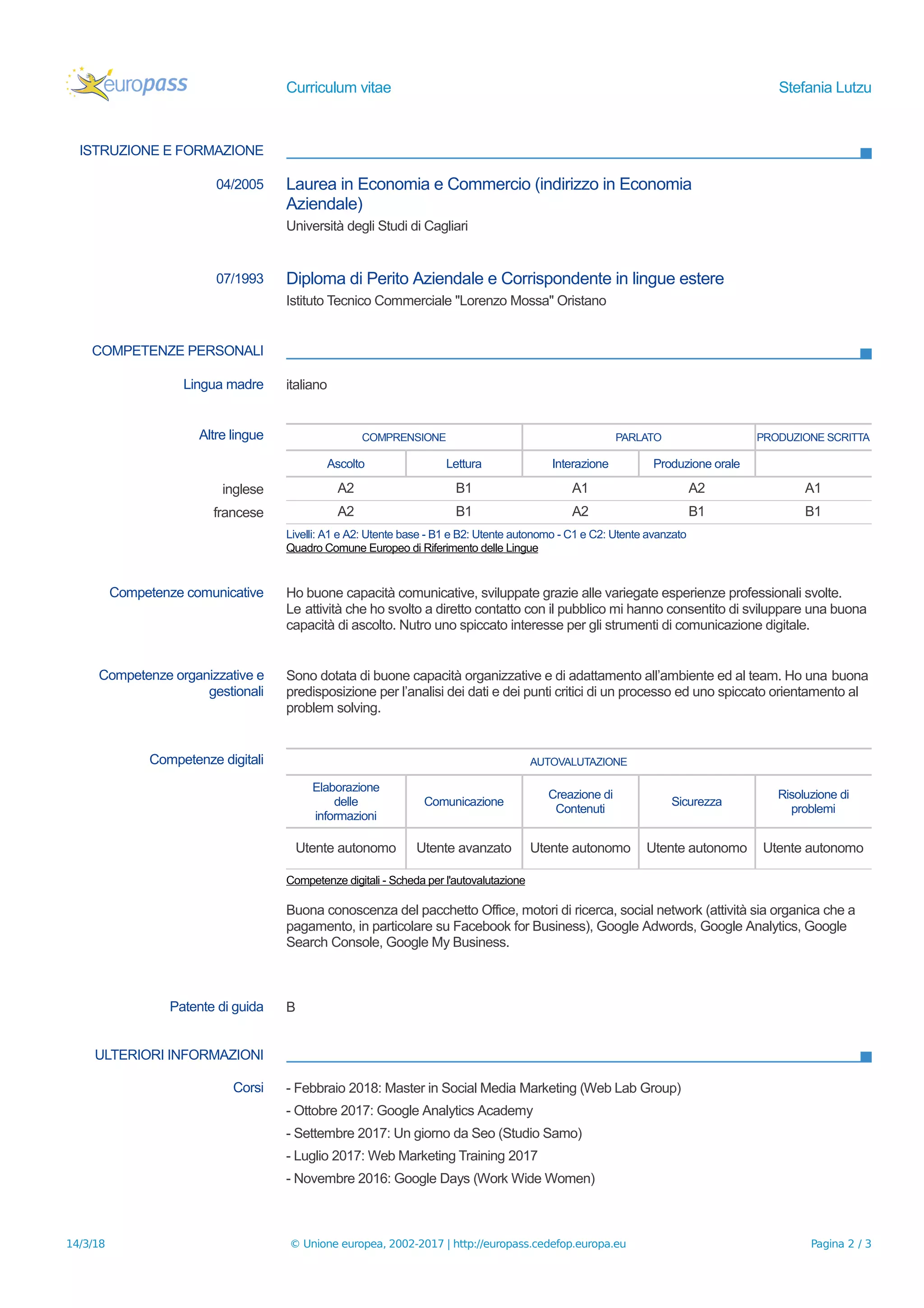 Stefania Lutzu Curriculum Vitae | PDF