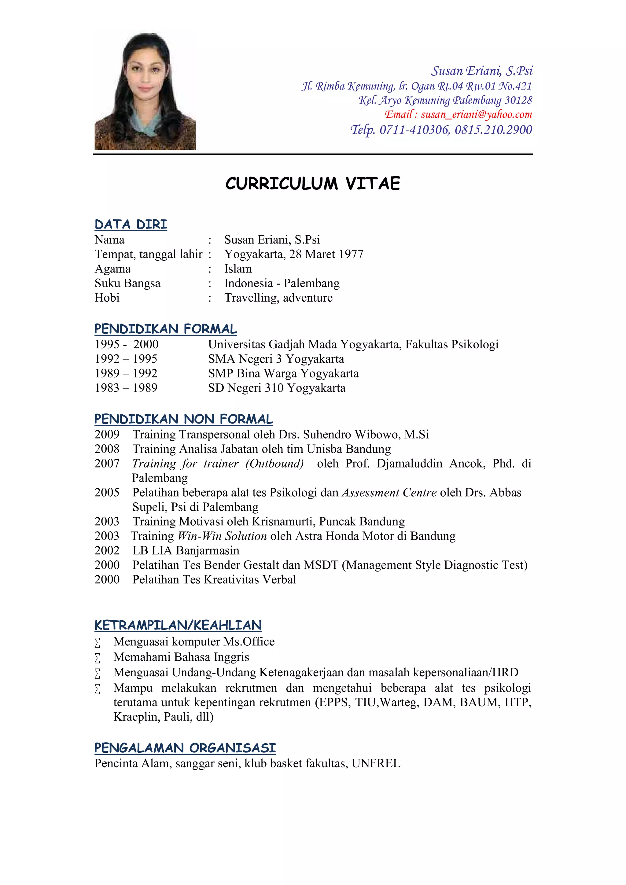 Cv susan eriani muhammadiyah | PDF