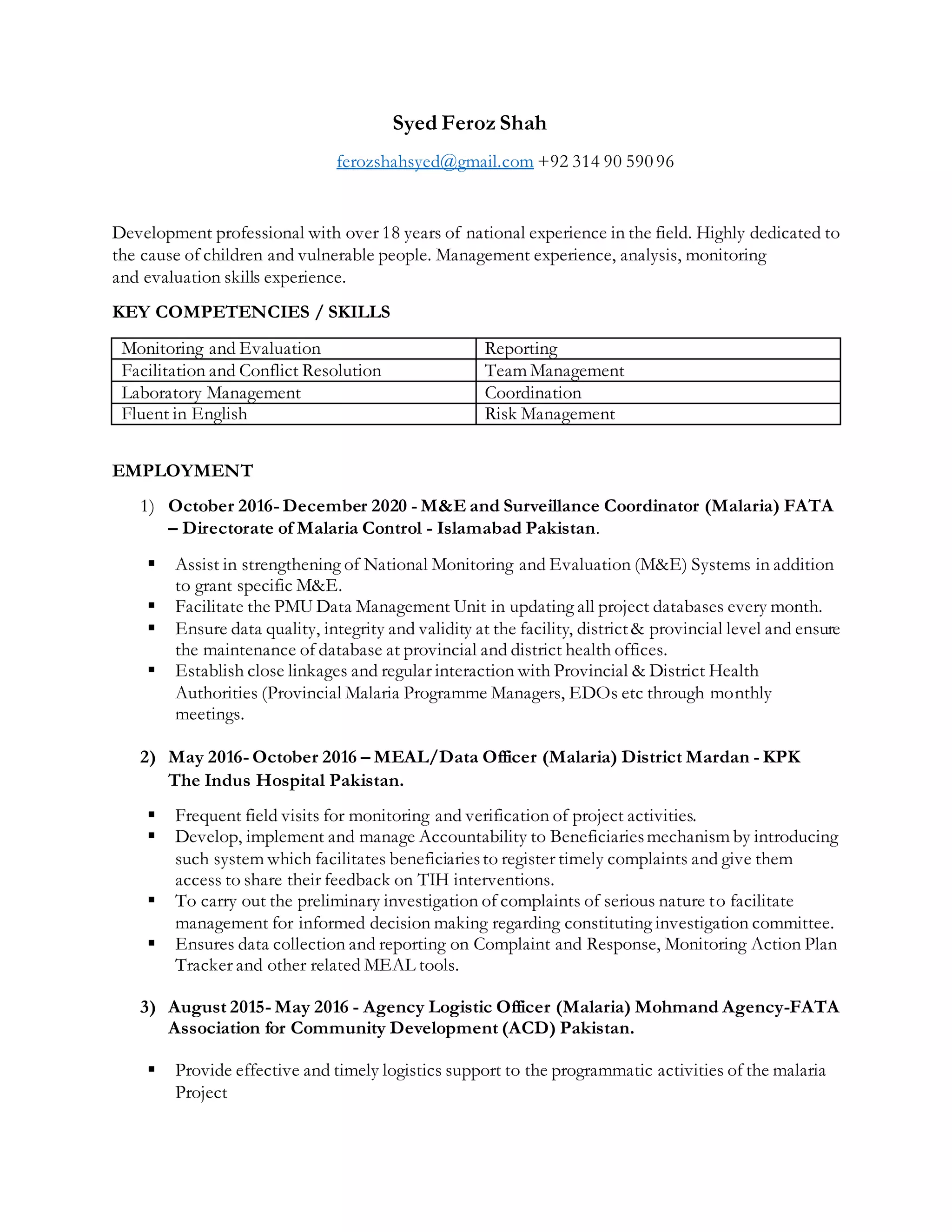 Cv syed feroz shah | PDF