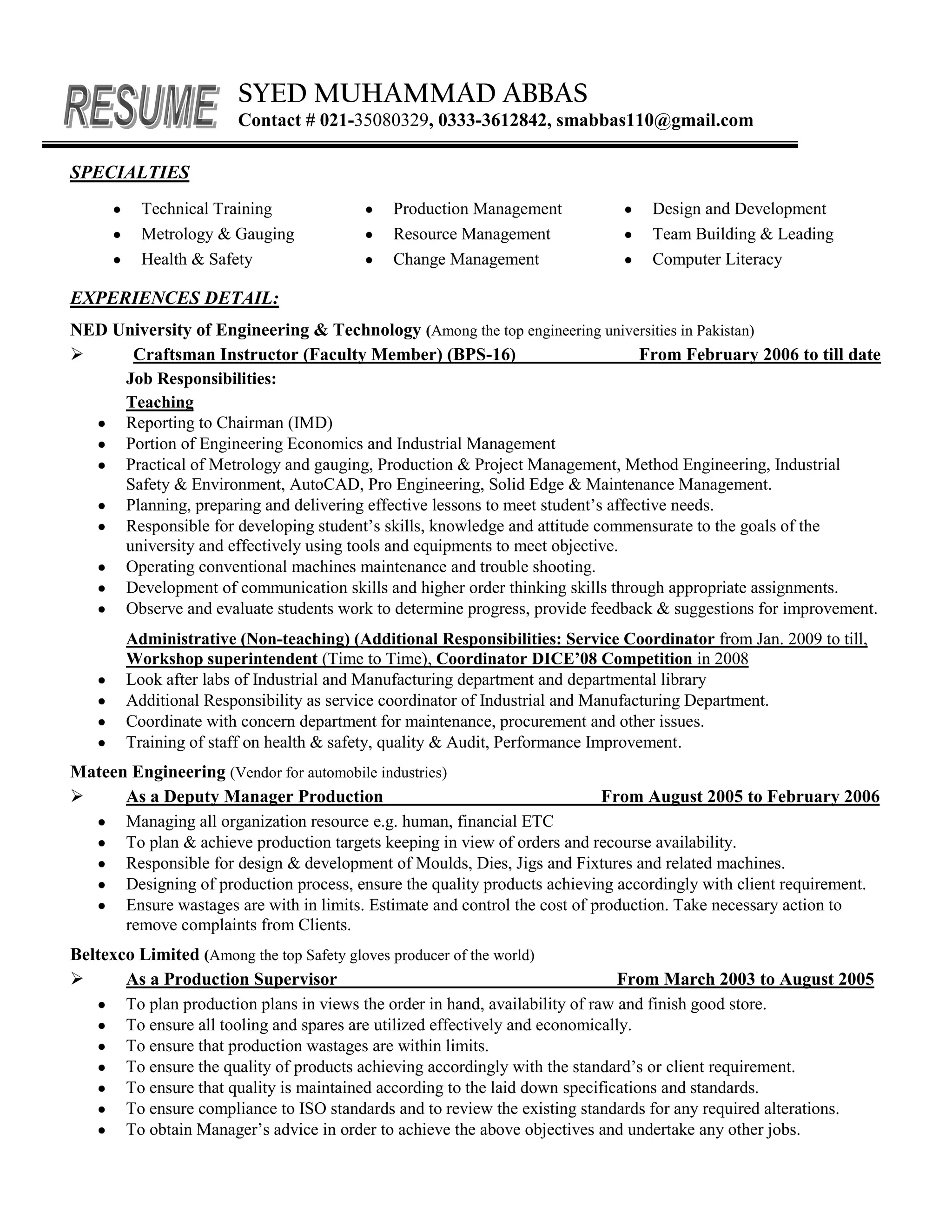 Cv Syed Muhammad Abbas | PDF