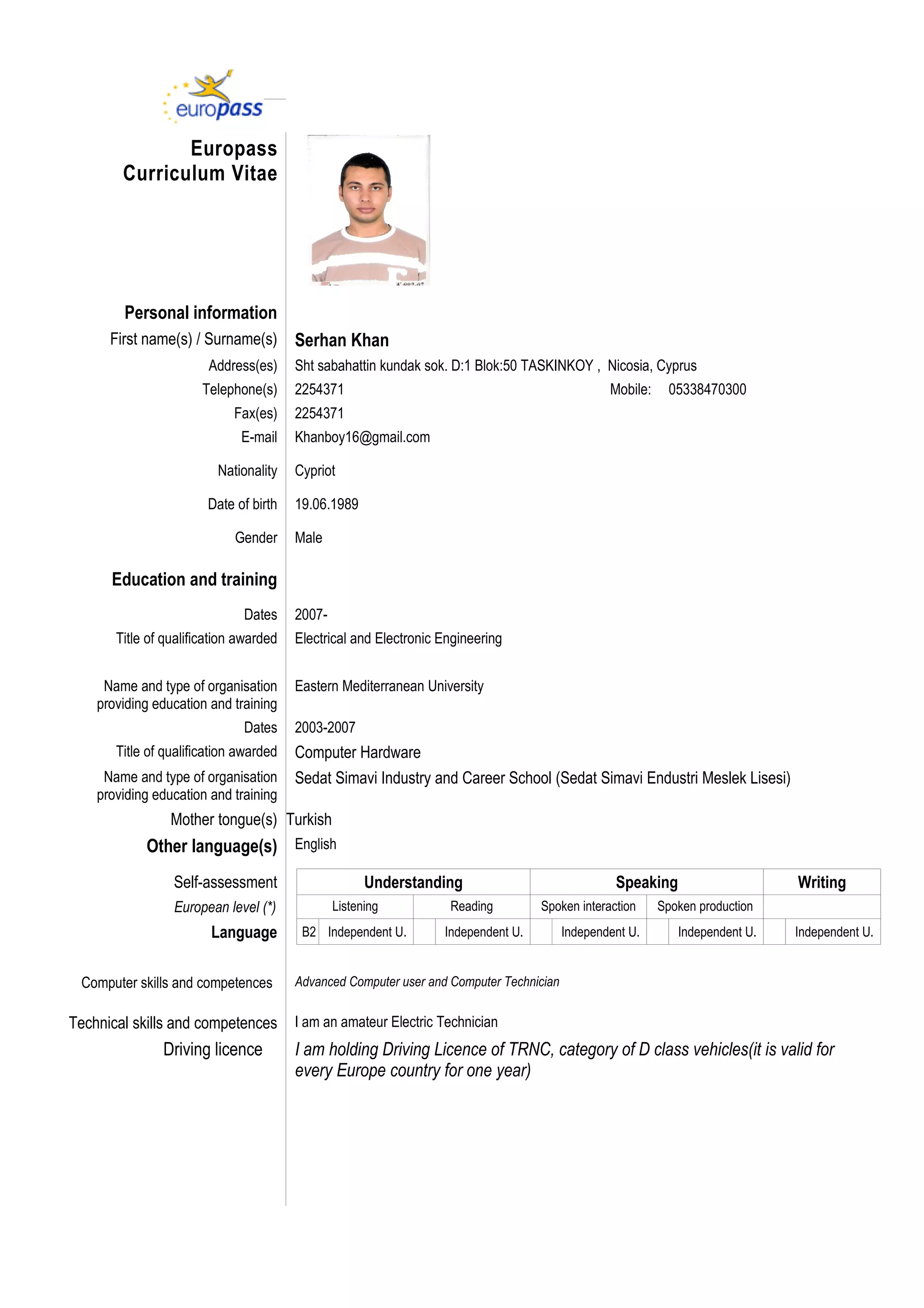 Cv Of Serhan Khan | PDF