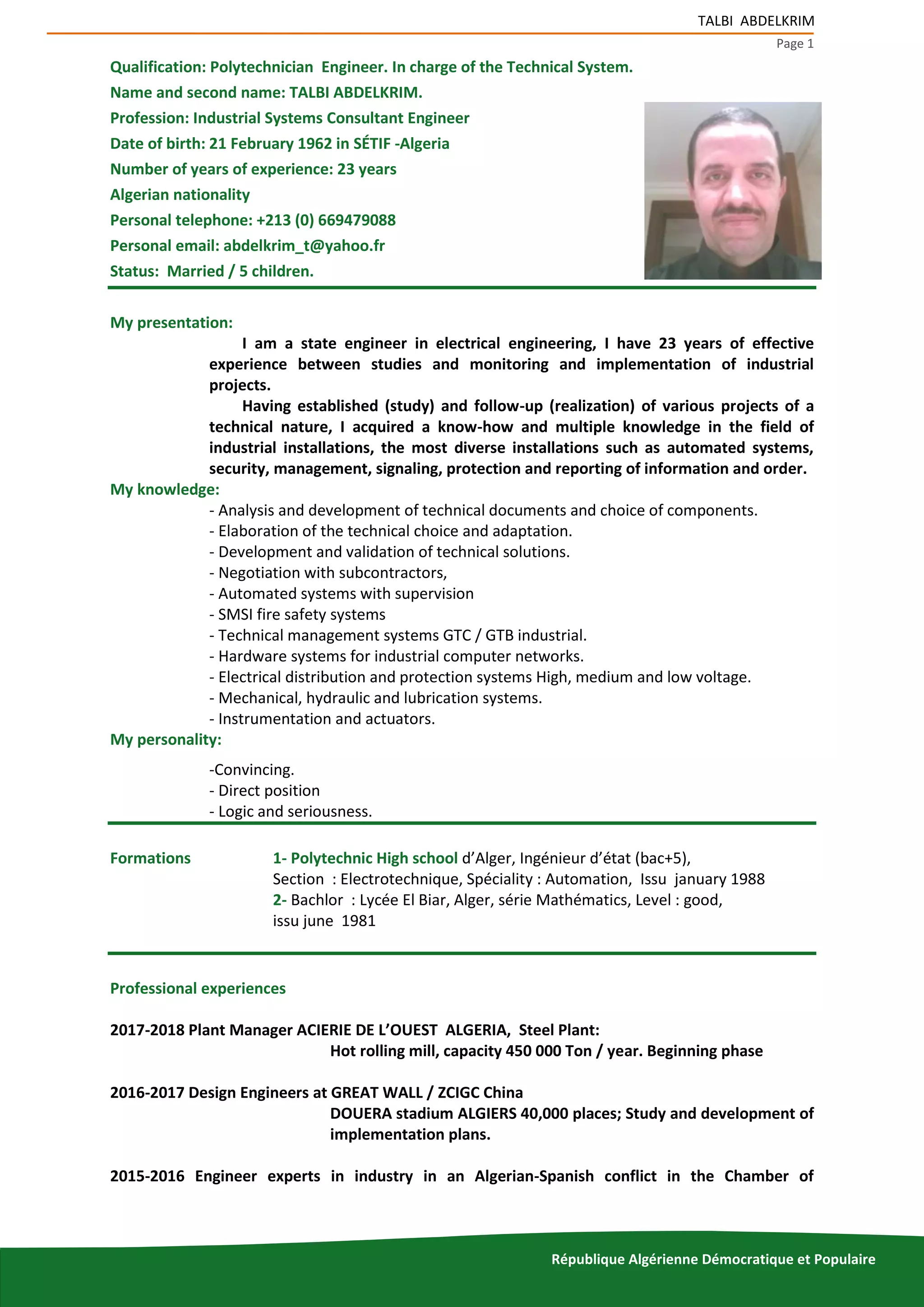 Cv talbi abdelkrim 2018 anglais | PDF | Civil Engineering Industry ...