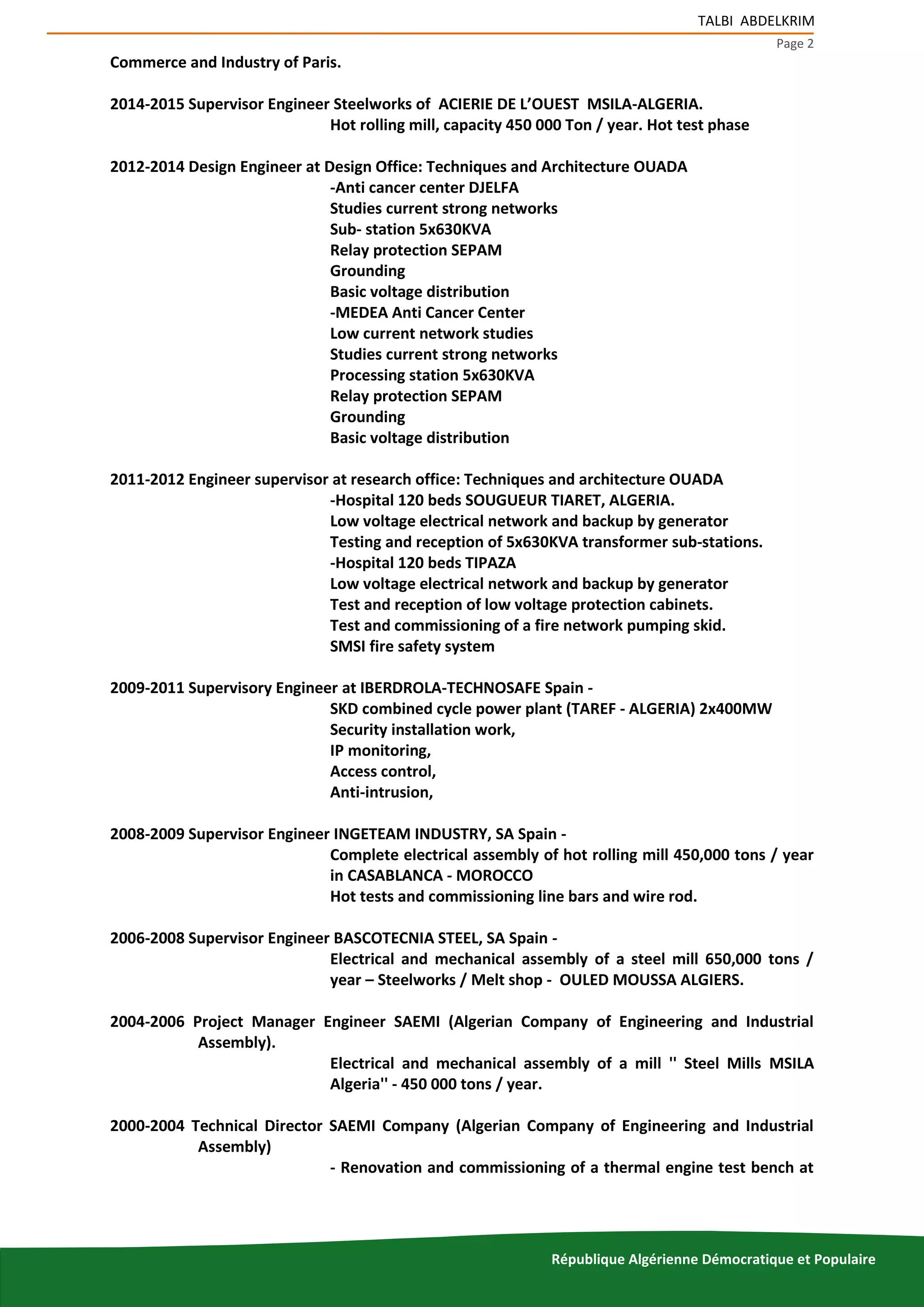 Cv talbi abdelkrim 2018 anglais | PDF | Civil Engineering Industry ...