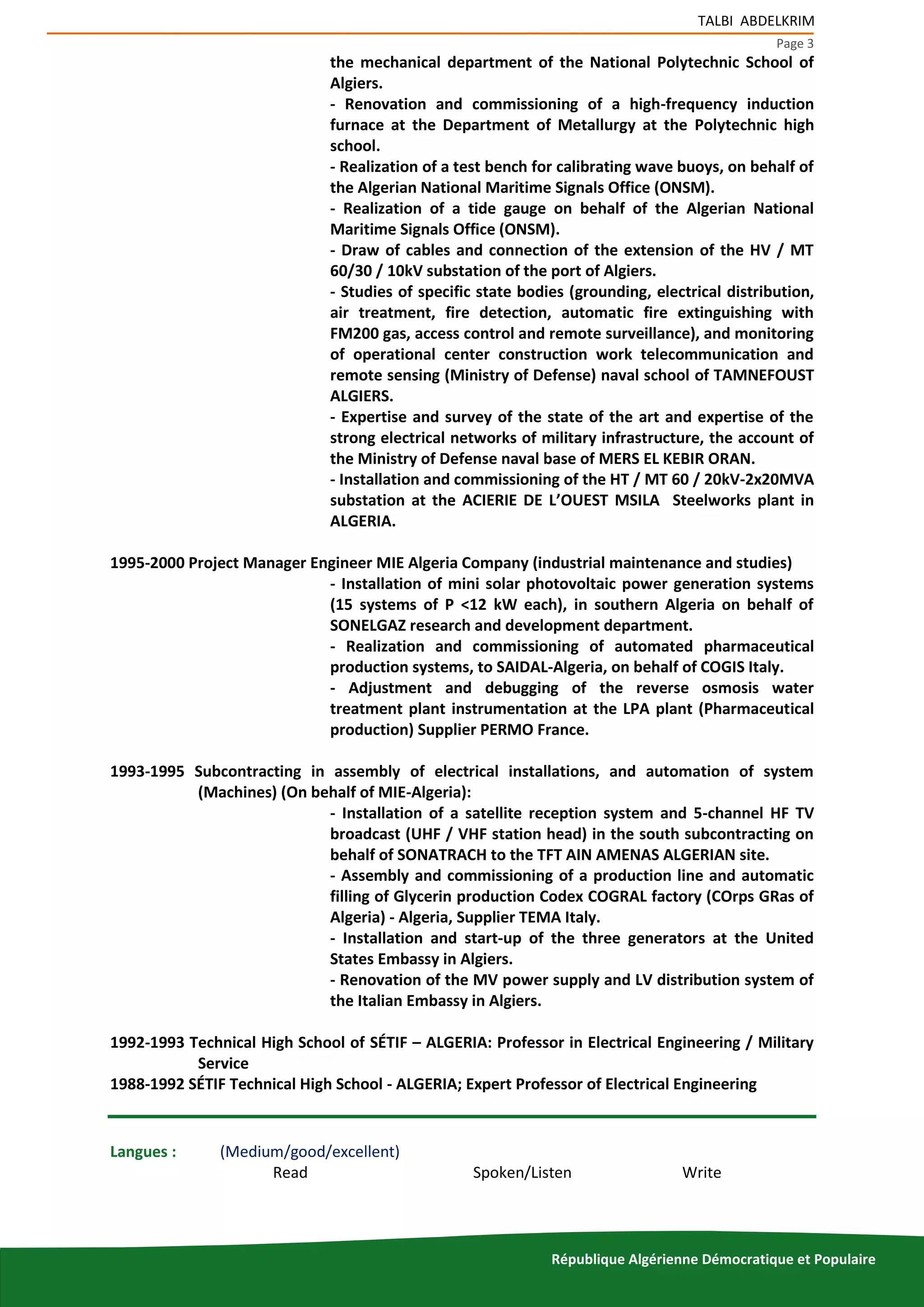 Cv talbi abdelkrim 2018 anglais | PDF | Civil Engineering Industry ...