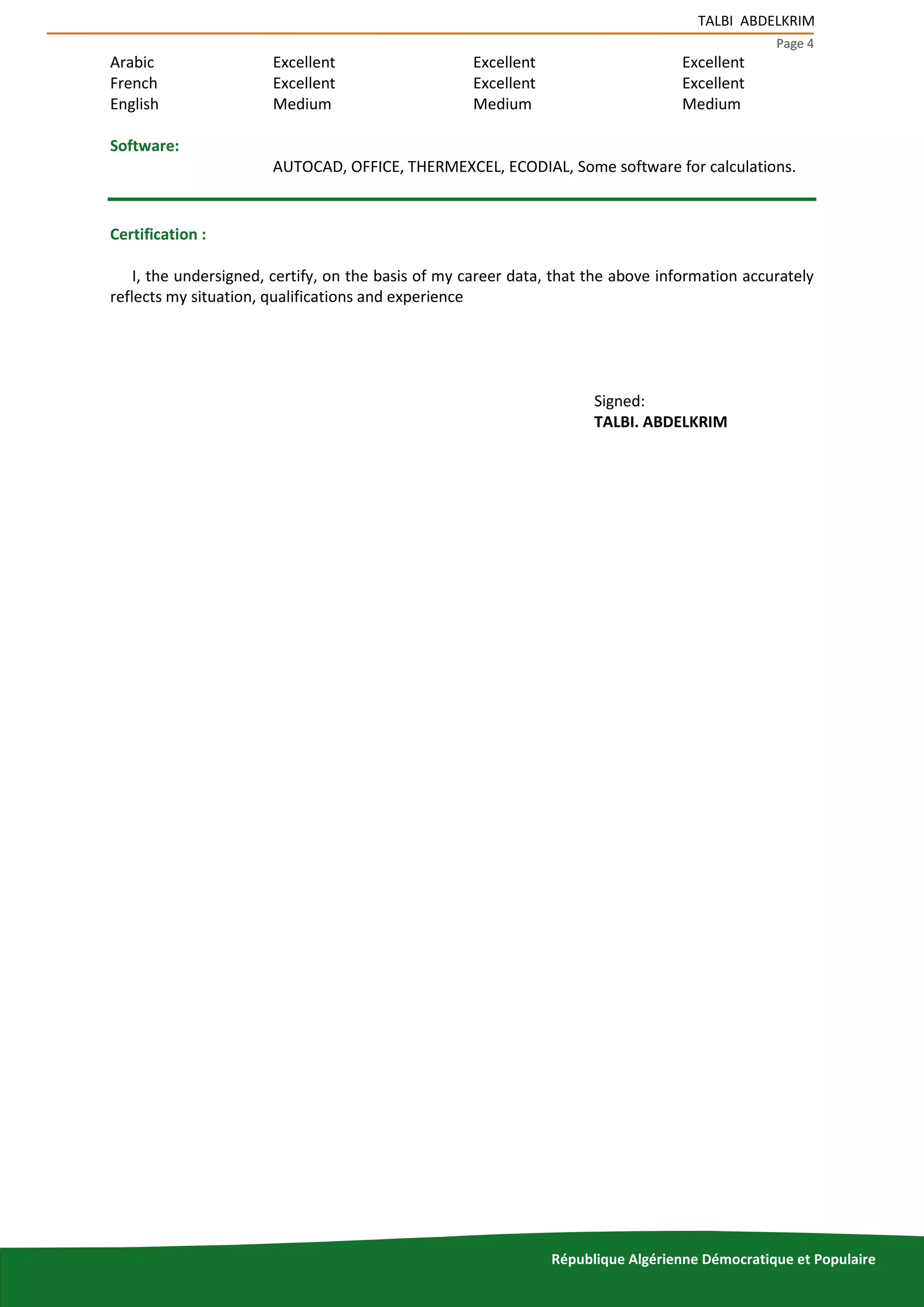 Cv talbi abdelkrim 2018 anglais | PDF | Civil Engineering Industry ...