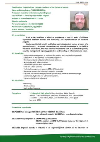 Cv talbi abdelkrim 2018 anglais | PDF